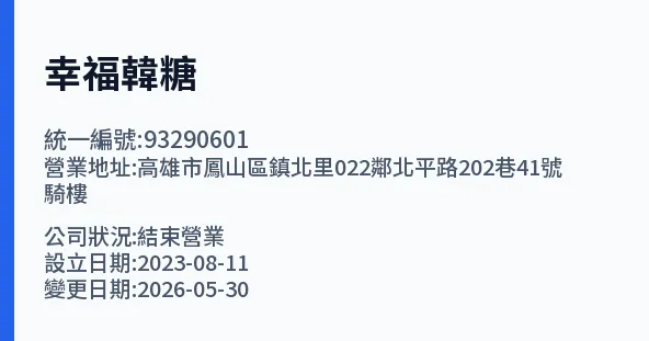 幸福韓糖的照片-統編 93290601(高雄市) 公司登記資料與營業項目詳細圖表
