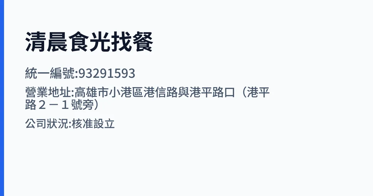 清晨食光找餐 - 統編 93291593(高雄市) 公司登記資料與營業項目詳細圖表