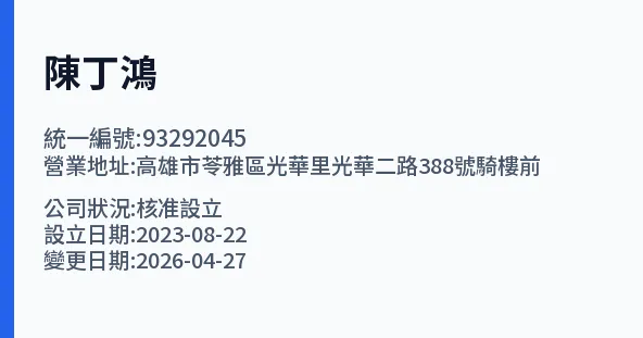陳丁鴻的照片-統編 93292045(高雄市) 公司登記資料與營業項目詳細圖表