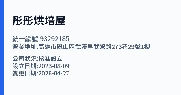 彤彤烘培屋的照片-統編 93292185(高雄市) 公司登記資料與營業項目詳細圖表