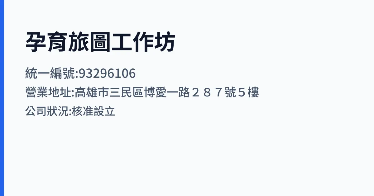 孕育旅圖工作坊 - 統編 93296106(高雄市) 公司登記資料與營業項目詳細圖表