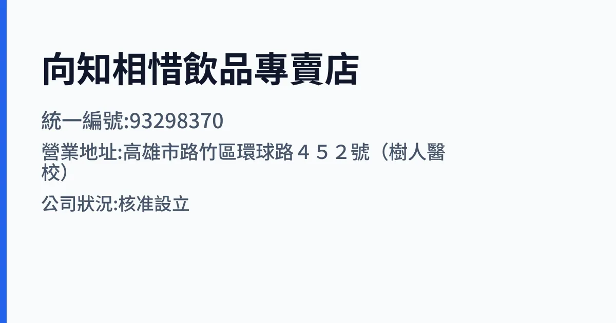 向知相惜飲品專賣店 - 統編 93298370(高雄市) 公司登記資料與營業項目詳細圖表