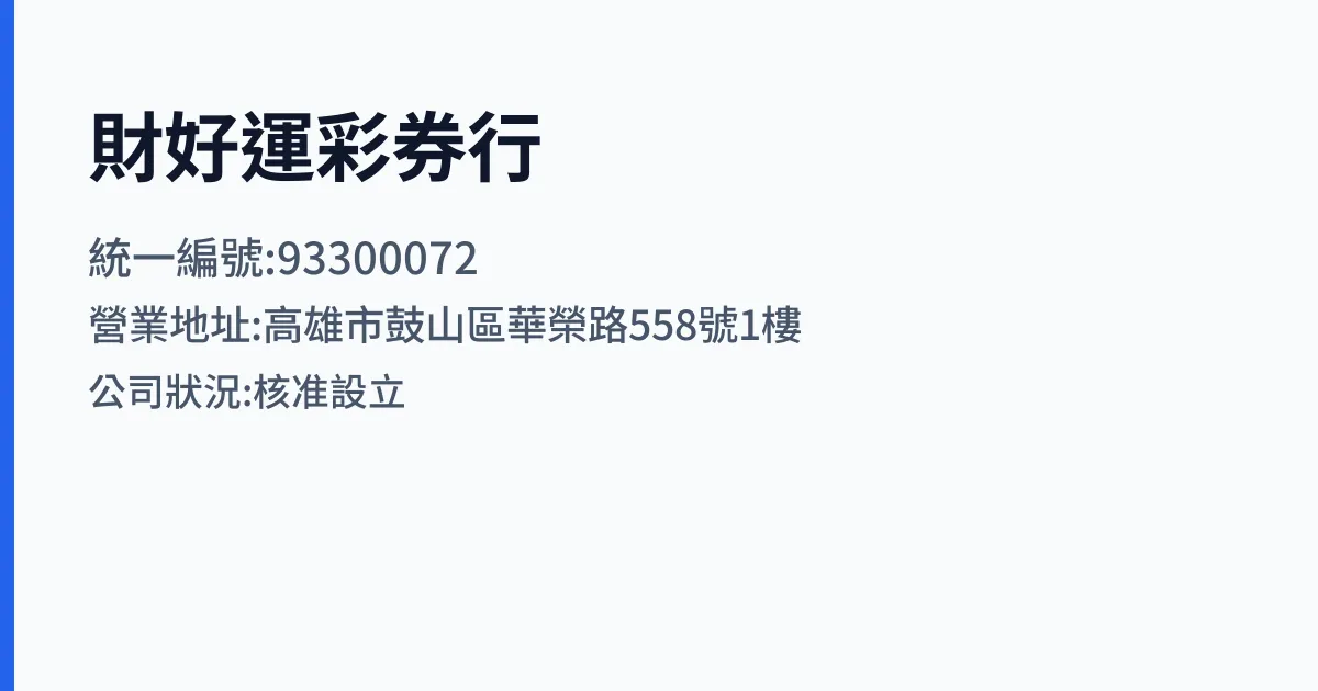 財好運彩券行 - 統編 93300072（高雄市） 公司登記資料與營業項目詳細圖表