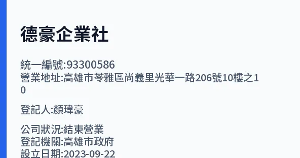 德豪企業社的照片-統編 93300586(高雄市) 公司登記資料與營業項目詳細圖表
