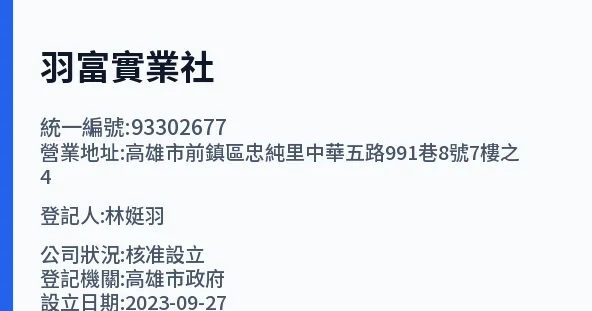 羽富實業社的照片-統編 93302677(高雄市) 公司登記資料與營業項目詳細圖表