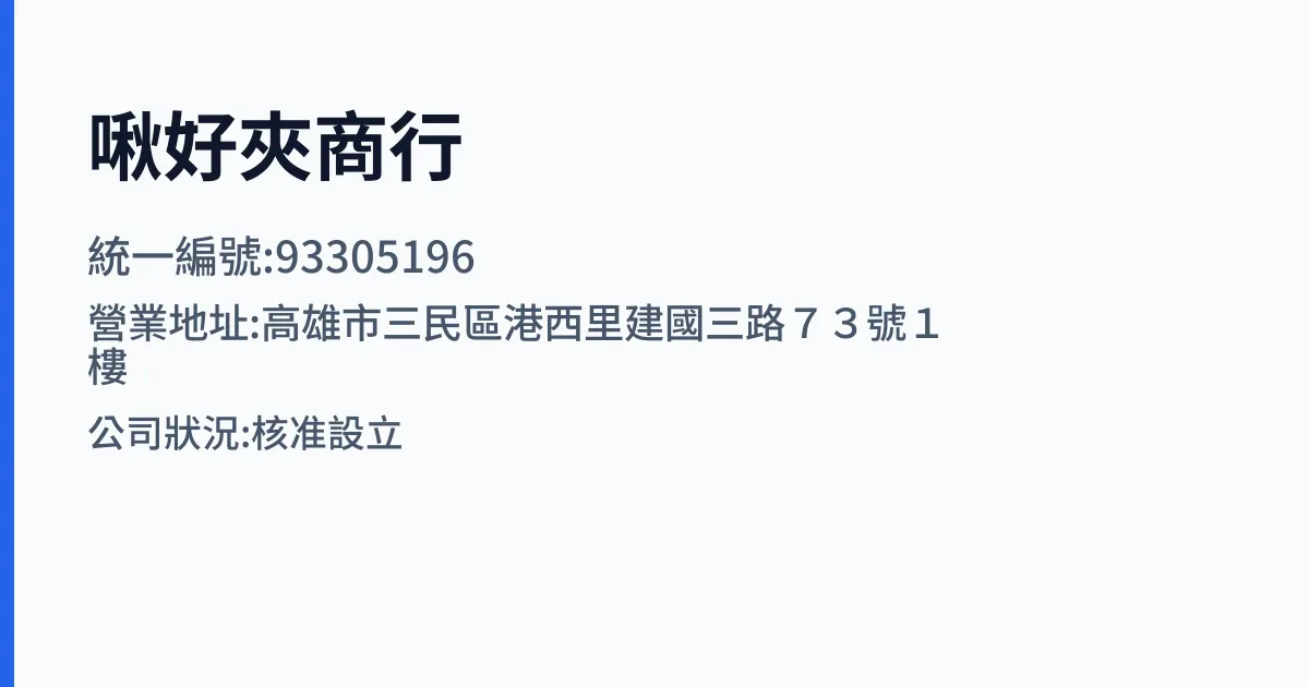 啾好夾商行 - 統編 93305196(高雄市) 公司登記資料與營業項目詳細圖表