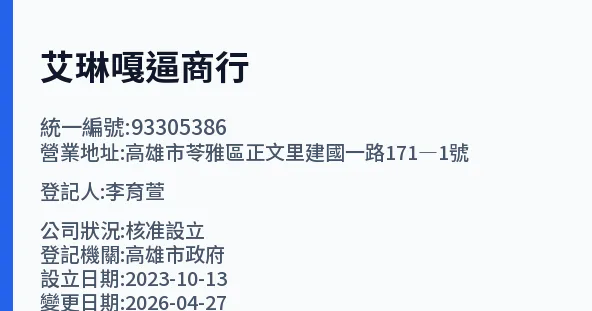 艾琳嘎逼商行的照片-統編 93305386(高雄市) 公司登記資料與營業項目詳細圖表