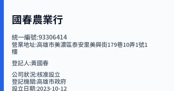 國春農業行的照片-統編 93306414(高雄市) 公司登記資料與營業項目詳細圖表