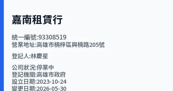 嘉南租賃行的照片-統編 93308519(高雄市) 公司登記資料與營業項目詳細圖表