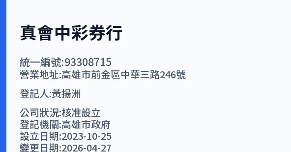 真會中彩券行的照片-統編 93308715(高雄市) 公司登記資料與營業項目詳細圖表