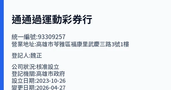 通通過運動彩券行的照片-統編 93309257(高雄市) 公司登記資料與營業項目詳細圖表