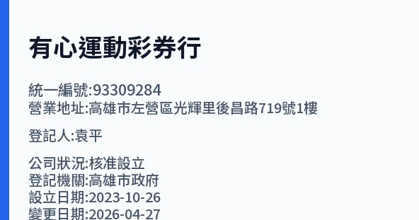 有心運動彩券行的照片-統編 93309284(高雄市) 公司登記資料與營業項目詳細圖表