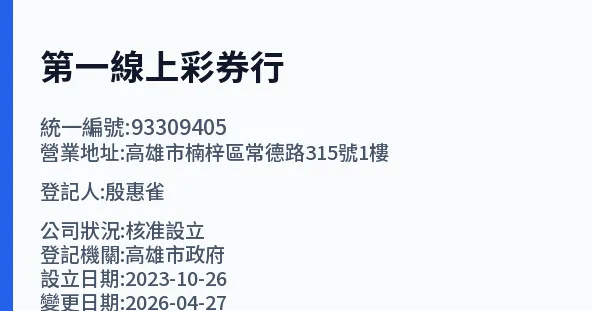 第一線上彩券行的照片-統編 93309405(高雄市) 公司登記資料與營業項目詳細圖表