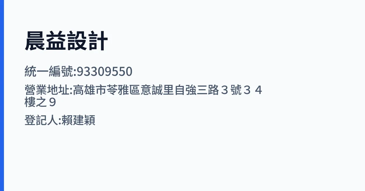 晨益設計 - 統編 93309550(高雄市) 公司登記資料與營業項目詳細圖表