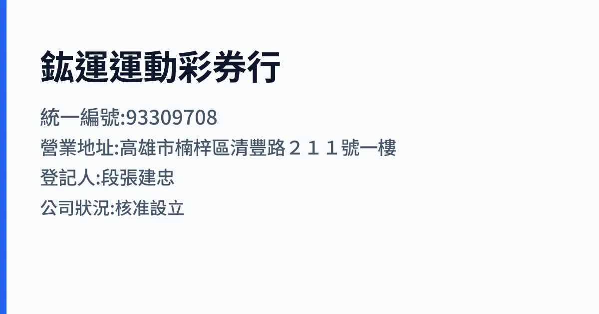 鈜運運動彩券行 - 統編 93309708(高雄市) 公司登記資料與營業項目詳細圖表