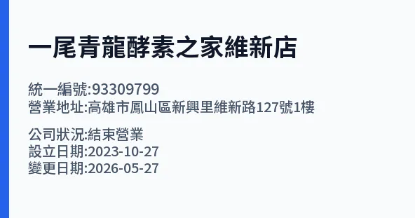 一尾青龍酵素之家維新店的照片-統編 93309799(高雄市) 公司登記資料與營業項目詳細圖表