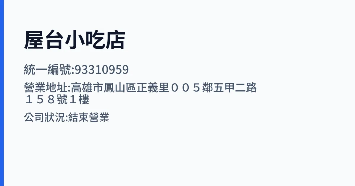 屋台小吃店 - 統編 93310959(高雄市) 公司登記資料與營業項目詳細圖表