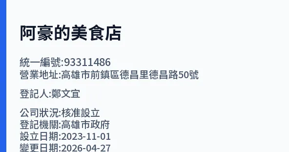 阿豪的美食店的照片-統編 93311486(高雄市) 公司登記資料與營業項目詳細圖表