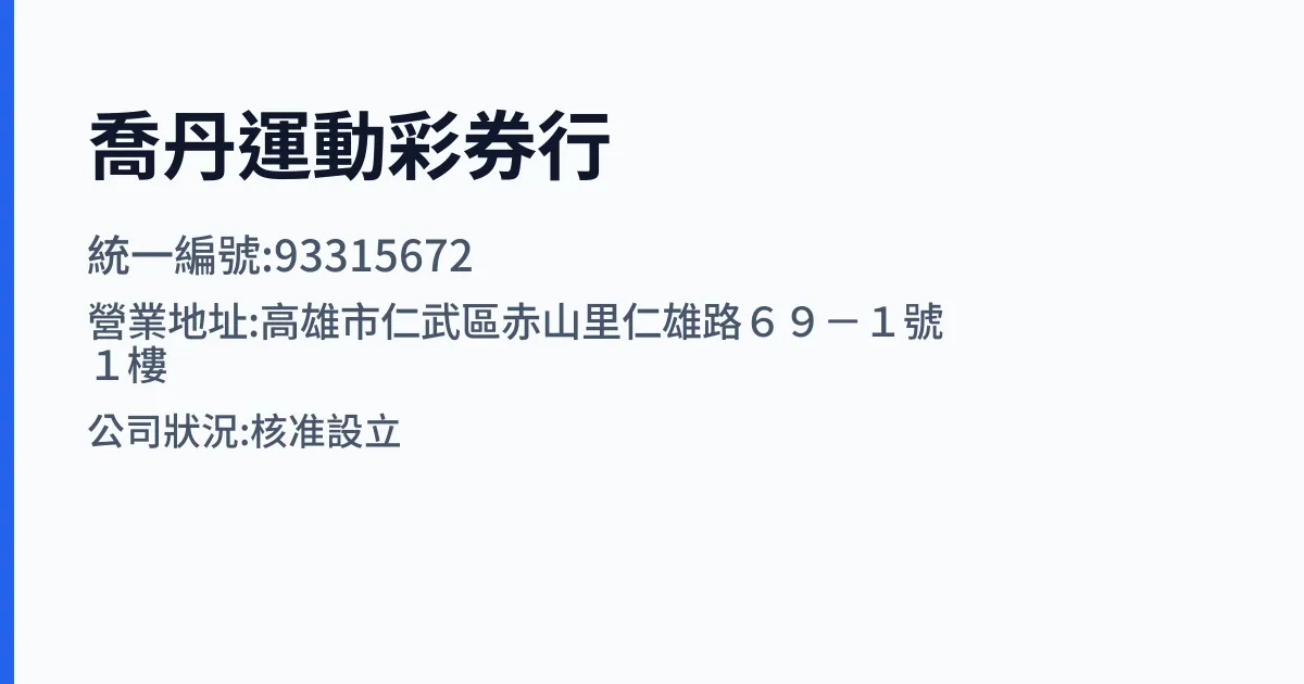 喬丹運動彩券行 - 統編 93315672(高雄市) 公司登記資料與營業項目詳細圖表