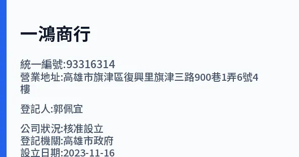 一鴻商行的照片-統編 93316314(高雄市) 公司登記資料與營業項目詳細圖表
