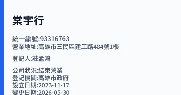 棠宇行的照片-統編 93316763(高雄市) 公司登記資料與營業項目詳細圖表
