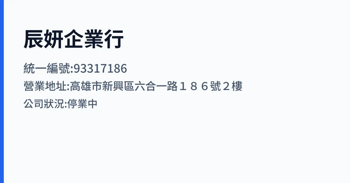 辰妍企業行 - 統編 93317186(高雄市) 公司登記資料與營業項目詳細圖表