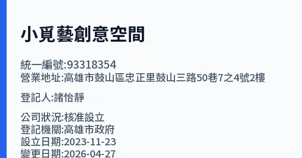 小覓藝創意空間的照片-統編 93318354(高雄市) 公司登記資料與營業項目詳細圖表