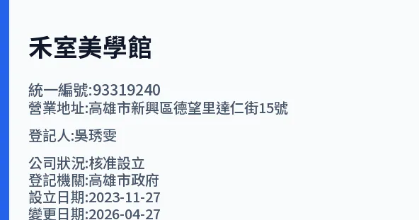 禾室美學館的照片-統編 93319240(高雄市) 公司登記資料與營業項目詳細圖表