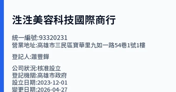 泩泩美容科技國際商行的照片-統編 93320231(高雄市) 公司登記資料與營業項目詳細圖表