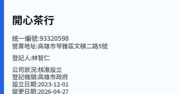 開心茶行的照片-統編 93320598(高雄市) 公司登記資料與營業項目詳細圖表