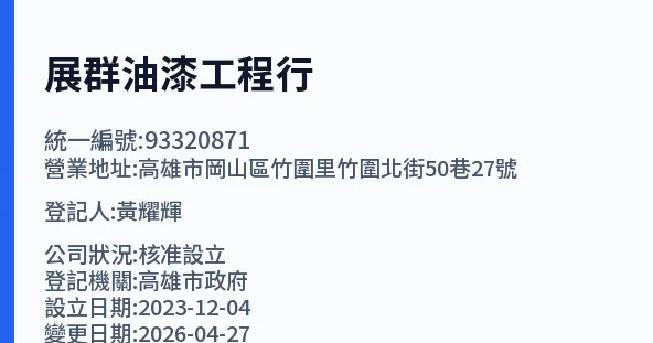 展群油漆工程行的照片-統編 93320871(高雄市) 公司登記資料與營業項目詳細圖表