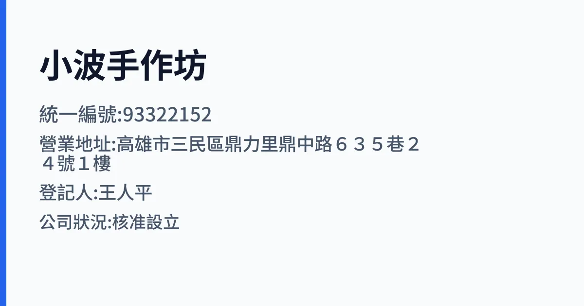 小波手作坊 - 統編 93322152(高雄市) 公司登記資料與營業項目詳細圖表
