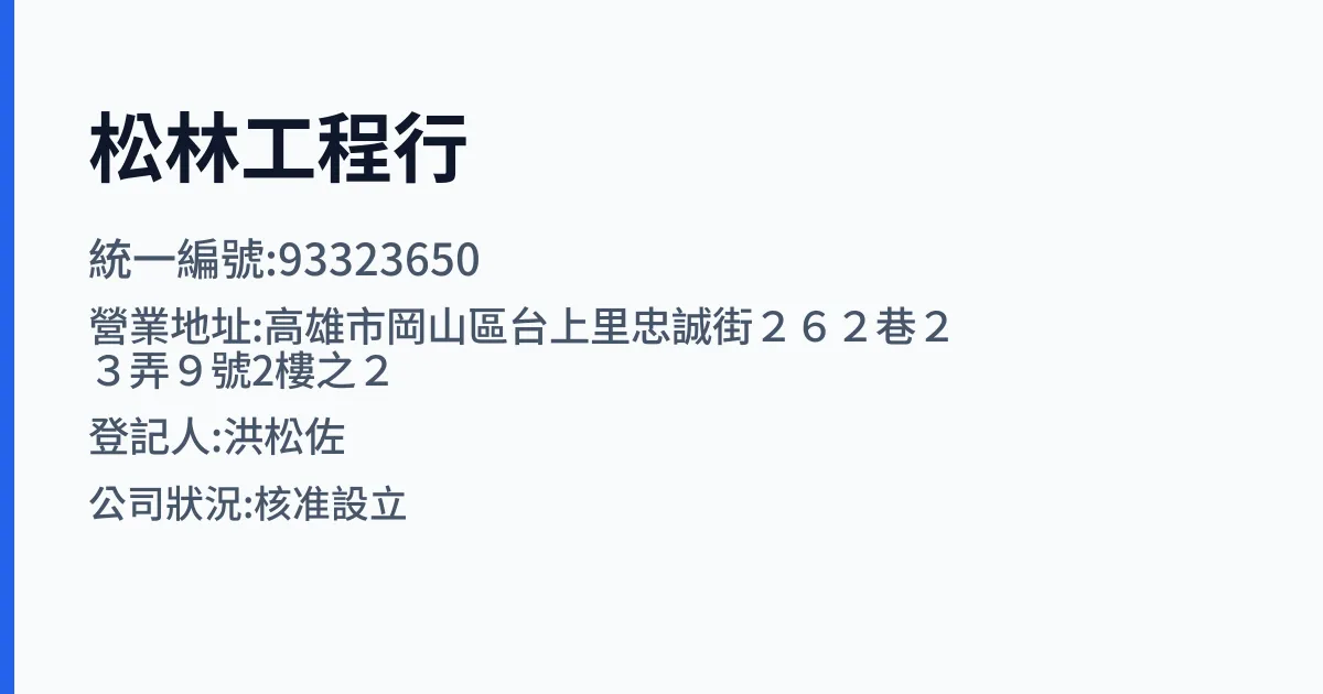松林工程行 - 統編 93323650（高雄市） 公司登記資料與營業項目詳細圖表
