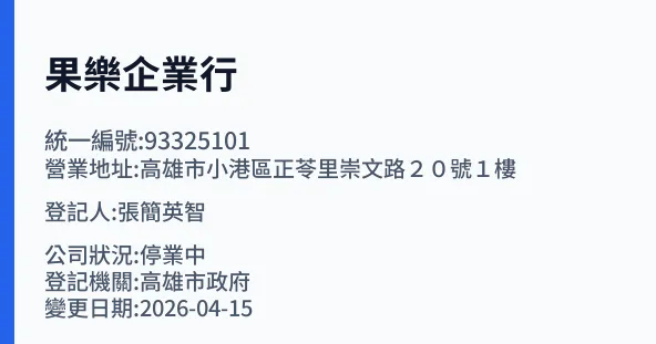 果樂企業行的照片-統編 93325101(高雄市) 公司登記資料與營業項目詳細圖表