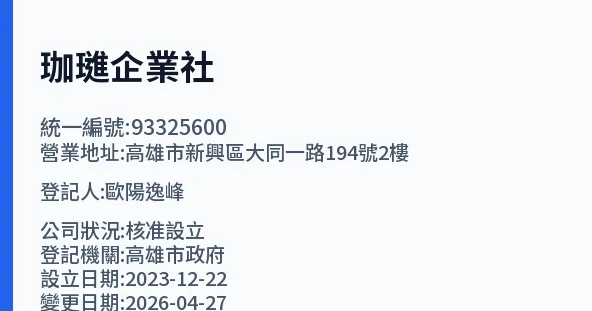 珈璡企業社的照片-統編 93325600(高雄市) 公司登記資料與營業項目詳細圖表