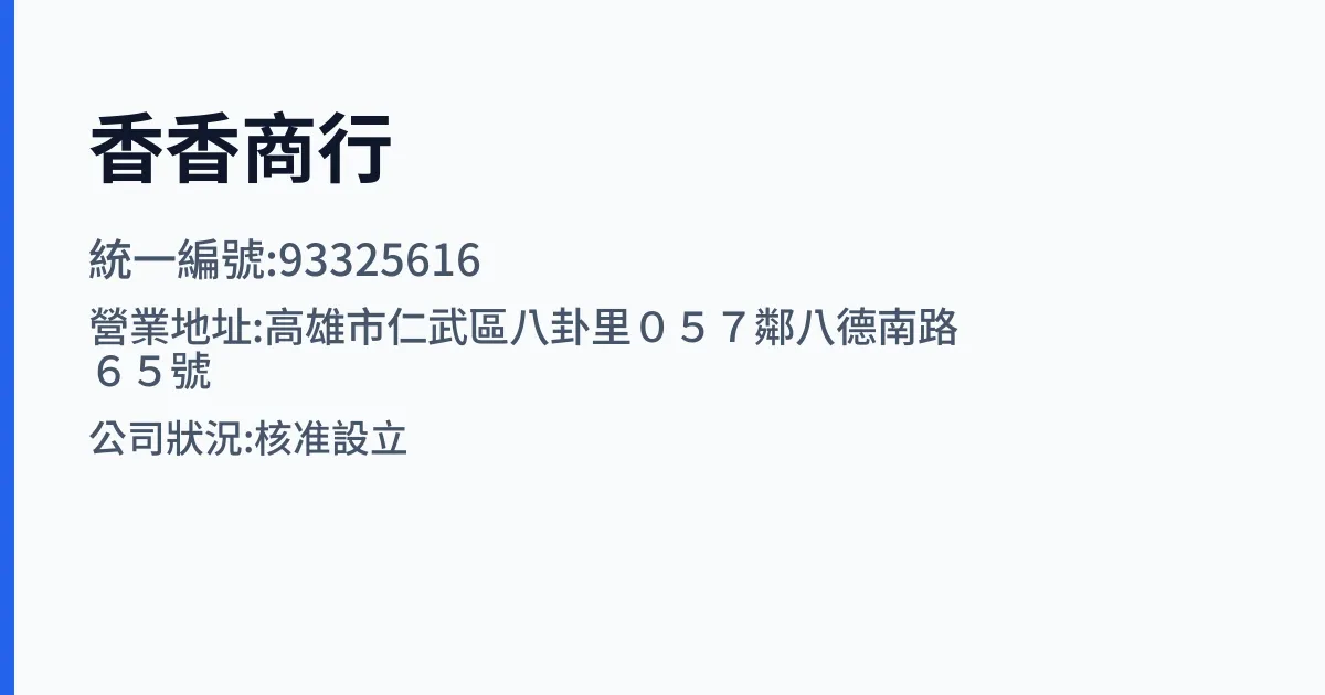 香香商行 - 統編 93325616(高雄市) 公司登記資料與營業項目詳細圖表