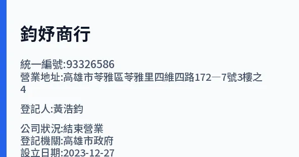 鈞妤商行的照片-統編 93326586(高雄市) 公司登記資料與營業項目詳細圖表
