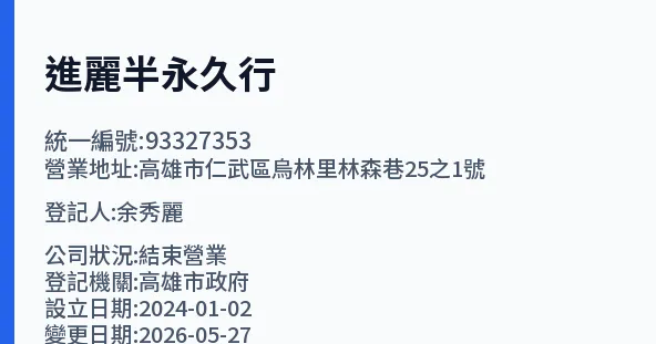 進麗半永久行的照片-統編 93327353(高雄市) 公司登記資料與營業項目詳細圖表