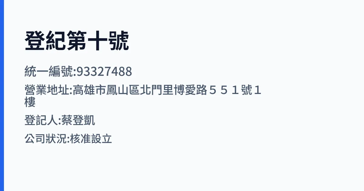 登紀第十號 - 統編 93327488(高雄市) 公司登記資料與營業項目詳細圖表