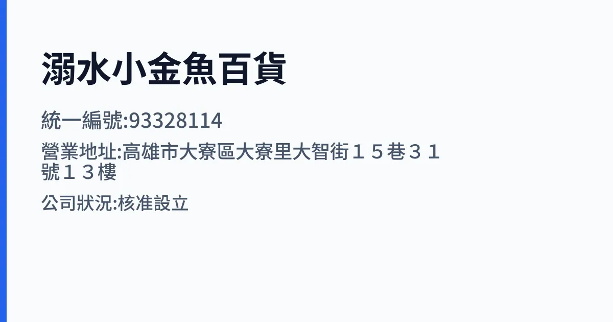 溺水小金魚百貨 - 統編 93328114(高雄市) 公司登記資料與營業項目詳細圖表
