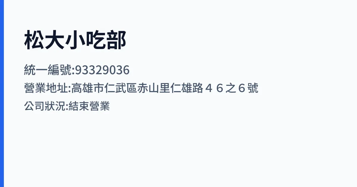 松大小吃部 - 統編 93329036(高雄市) 公司登記資料與營業項目詳細圖表