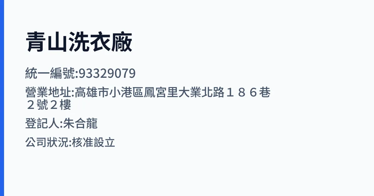 青山洗衣廠 - 統編 93329079（高雄市） 公司登記資料與營業項目詳細圖表