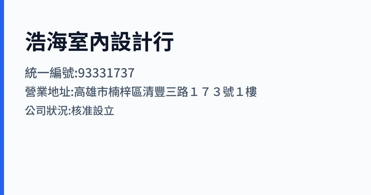 浩海室內設計行 - 統編 93331737(高雄市) 公司登記資料與營業項目詳細圖表