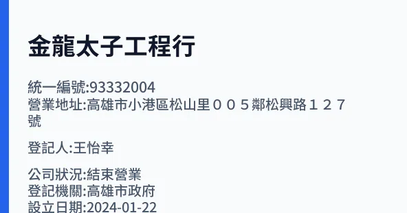 金龍太子工程行的照片-統編 93332004(高雄市) 公司登記資料與營業項目詳細圖表