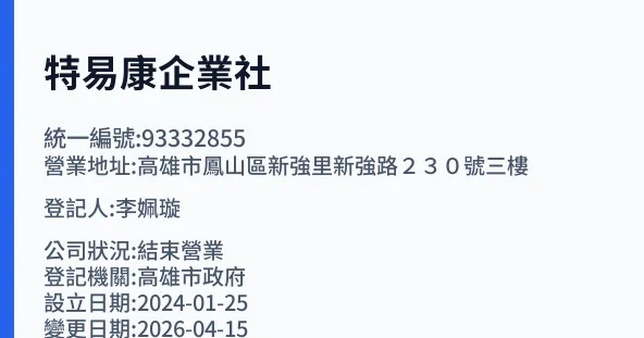 特易康企業社的照片-統編 93332855(高雄市) 公司登記資料與營業項目詳細圖表