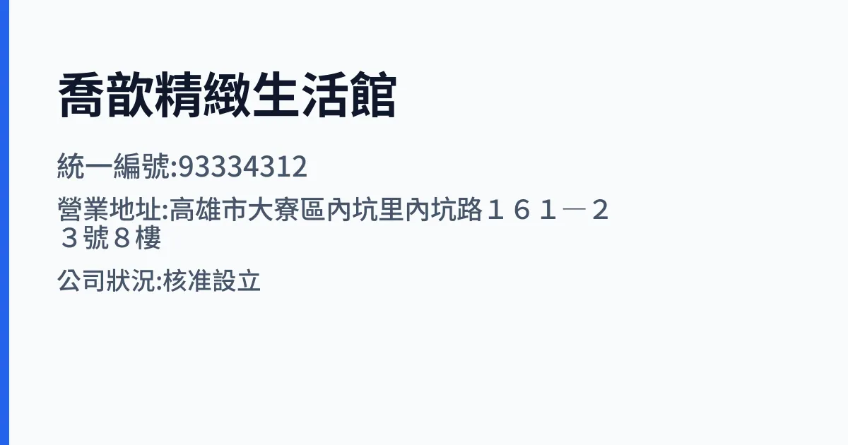 喬歆精緻生活館 - 統編 93334312(高雄市) 公司登記資料與營業項目詳細圖表