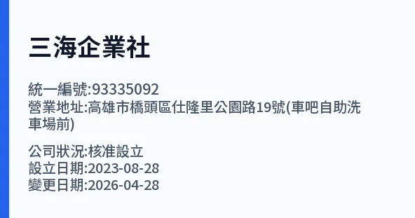 三海企業社的照片-統編 93335092(高雄市) 公司登記資料與營業項目詳細圖表
