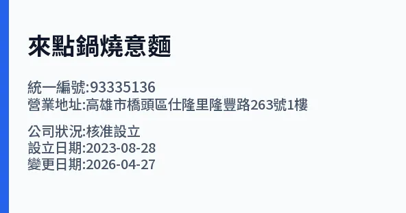 來點鍋燒意麵的照片-統編 93335136(高雄市) 公司登記資料與營業項目詳細圖表