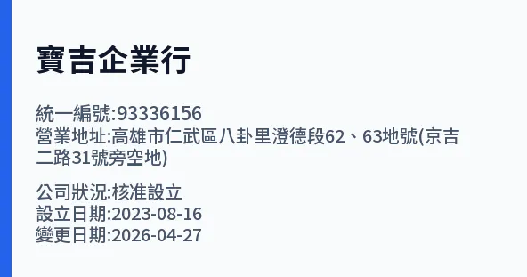 寶吉企業行的照片-統編 93336156(高雄市) 公司登記資料與營業項目詳細圖表