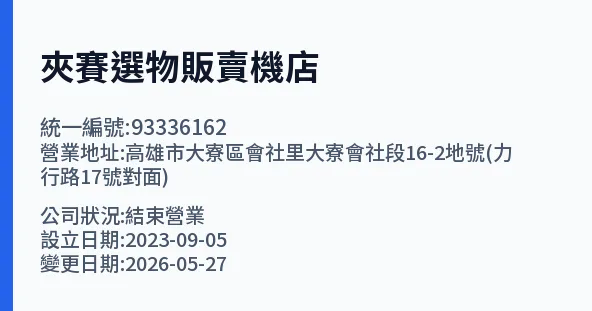夾賽選物販賣機店的照片-統編 93336162(高雄市) 公司登記資料與營業項目詳細圖表